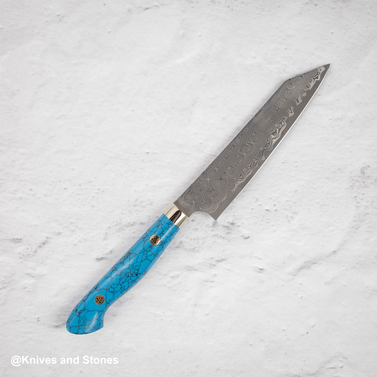 Nigara Anmon (暗紋) SG2 Raindrop Damascus K-tip Petty 150mm Western Blue – Knives and Stones