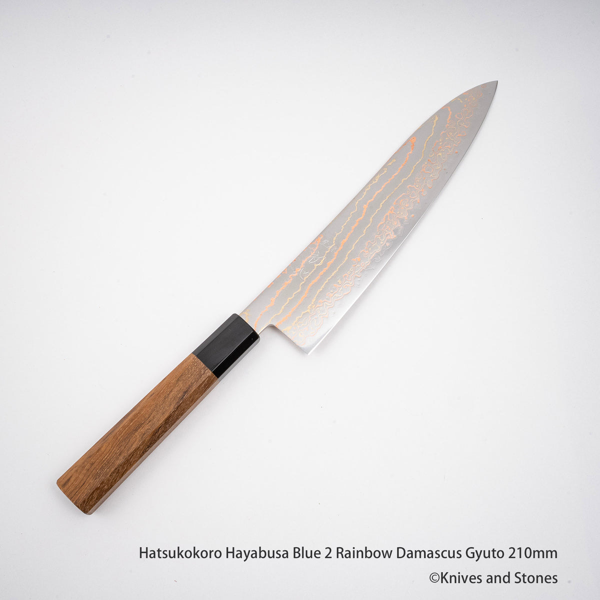 Hatsukokoro Hayabusa Blue 2 Rainbow Damascus Gyuto 210mm – Knives and ...