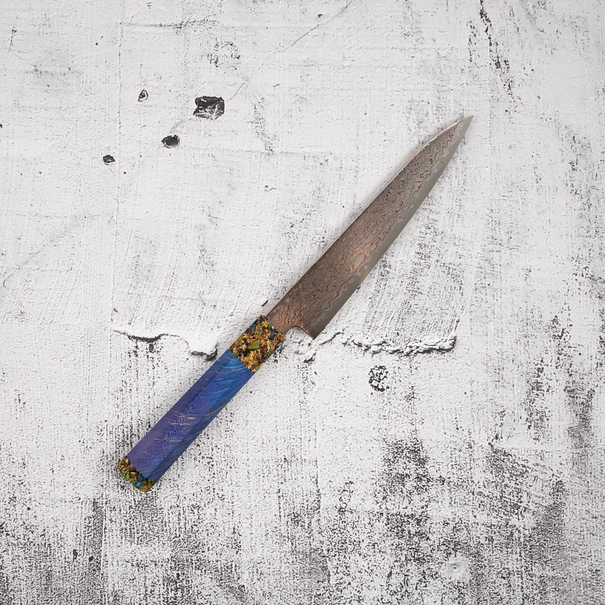 Hatsukokoro Kujaku V-Toku-2 Petty 150mm Rainbow Damascus Finish Purple ...