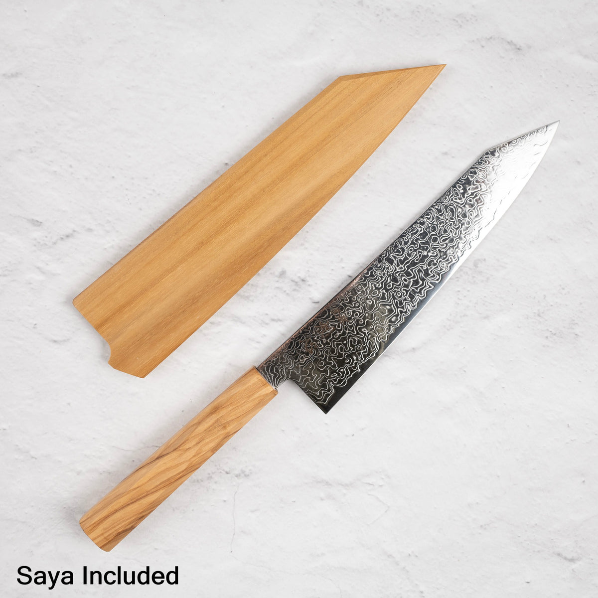 Hatsukokoro Ryuhyo SG2 Damascus K tip Gyuto 210mm Saya Included, Olive ...